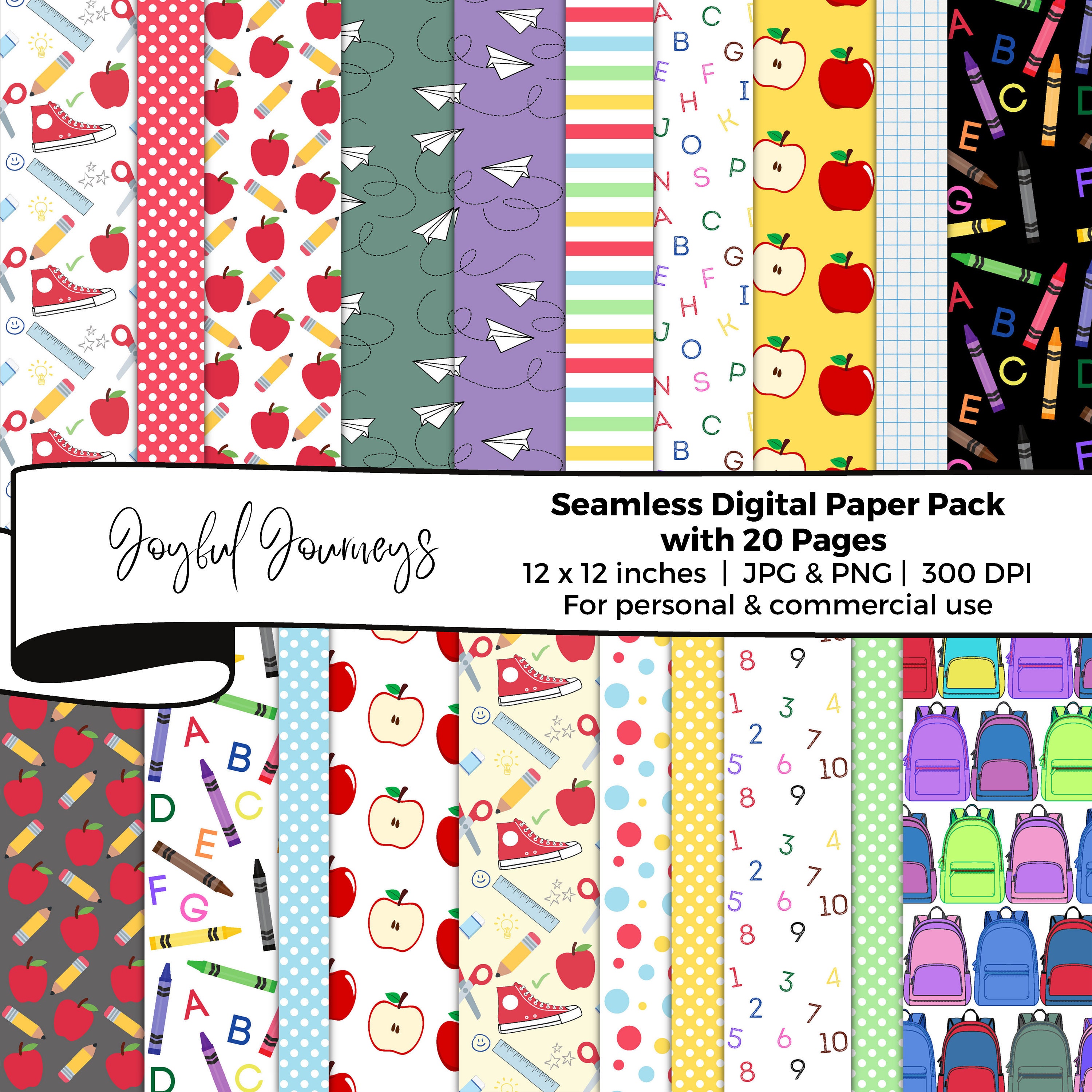Back to School Digital Paper, Teacher Seamless Repeating Pattern ...