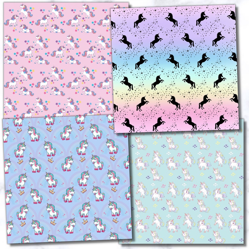 Unicorn Digital Paper, Rainbow Magical Unicorn Pattern, Sublimation ...