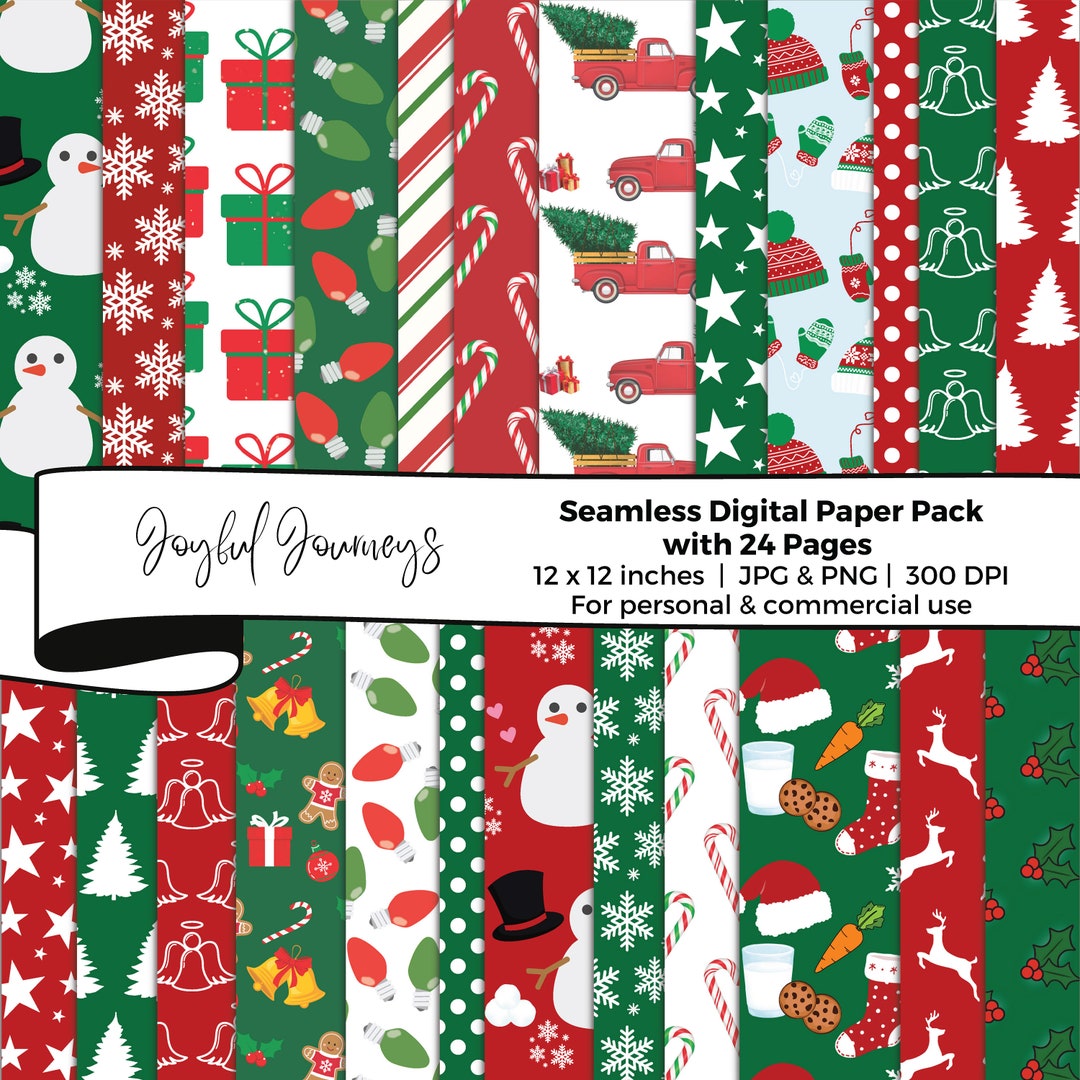 Christmas Digital Paper: Red & Green Holiday Background, Xmas ...