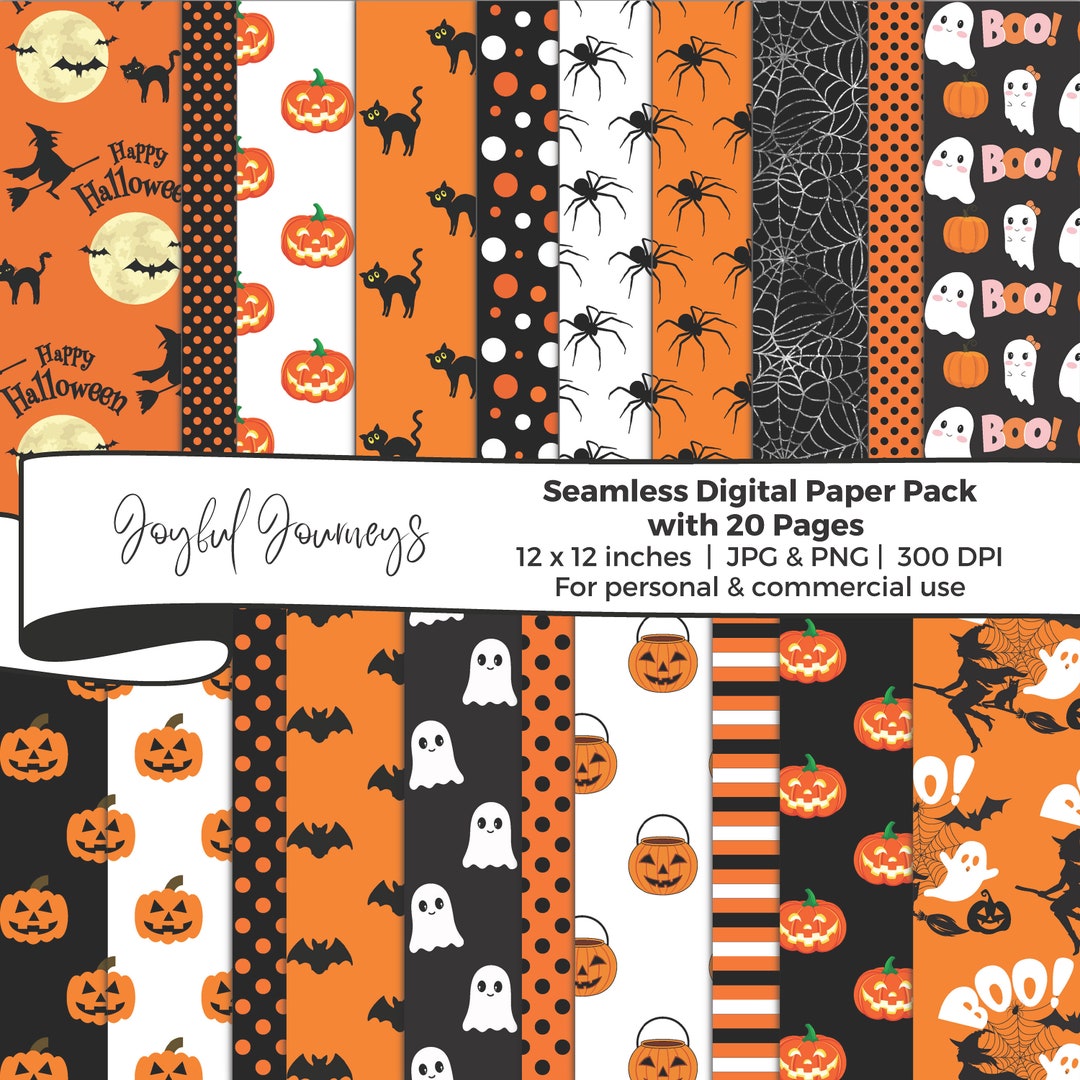 Halloween Digital Paper: Spooky, Seamless Patterns, Boo, Trick or Treat ...