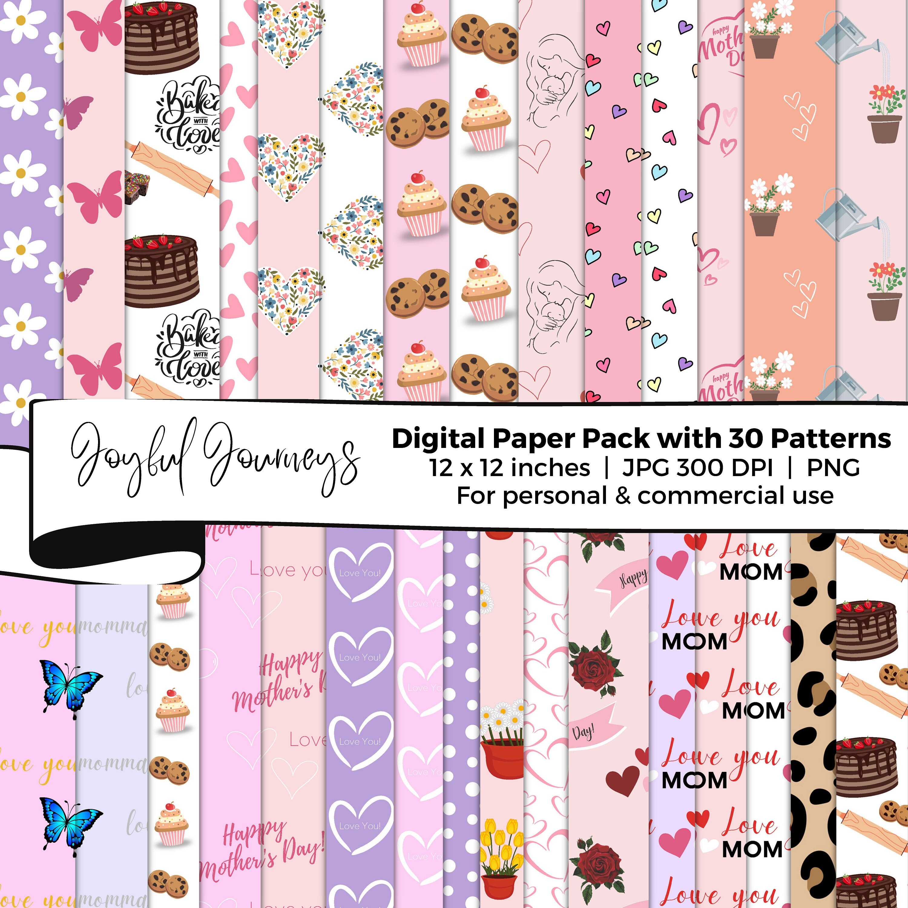 Mother's Day Digital Paper, Happy Mom Day Scrapbook Paper, Printable ...