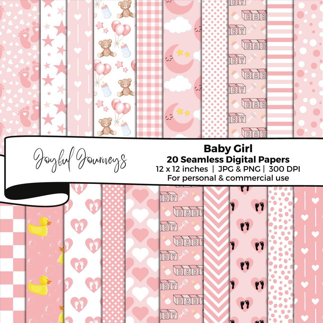 Baby Girl Digital Paper, Baby Girl Shower, Nursery Papers, Pink ...