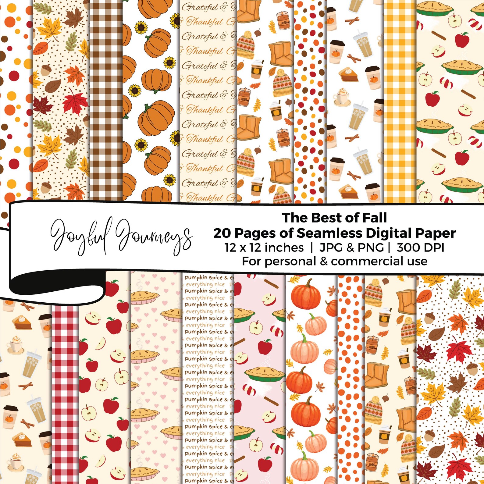 Fall Digital Paper: Pumpkin Spice, Thanksgiving, Seamless Patterns ...