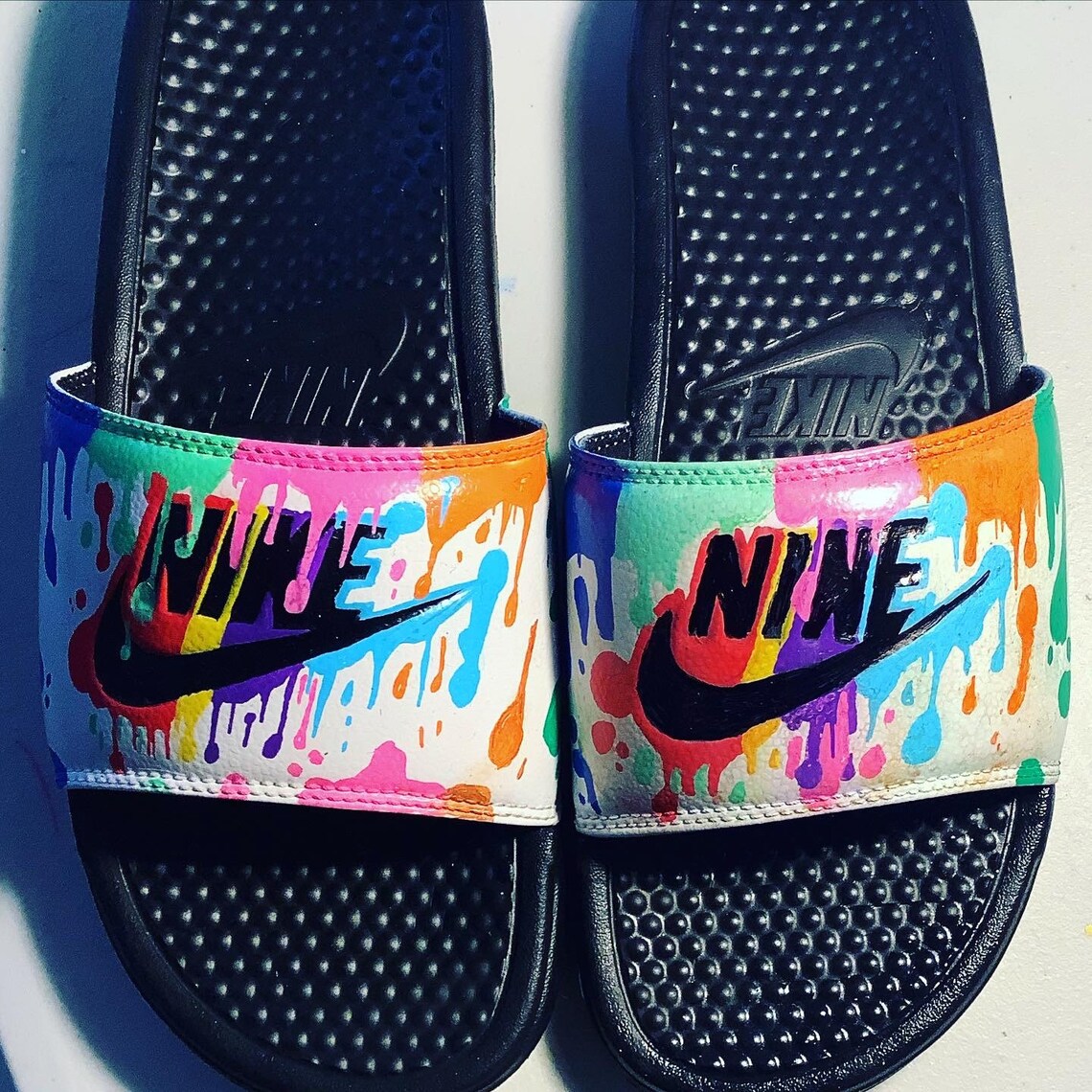 Nike “too Much Drip” Custom Painted Slides - Etsy
