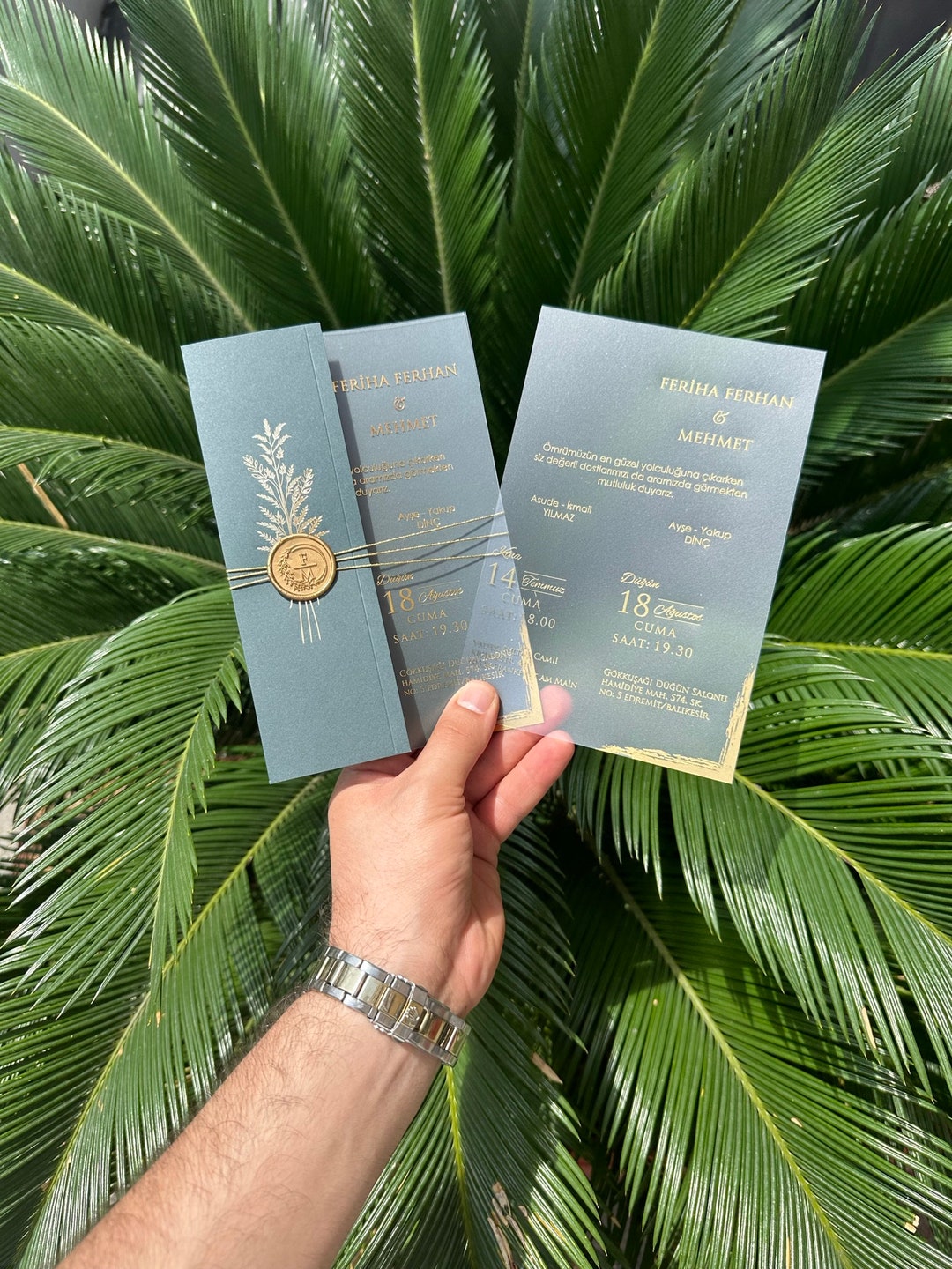 Green Envelope Luxury Transparent PVC Wedding Invitations, Iced PVC ...