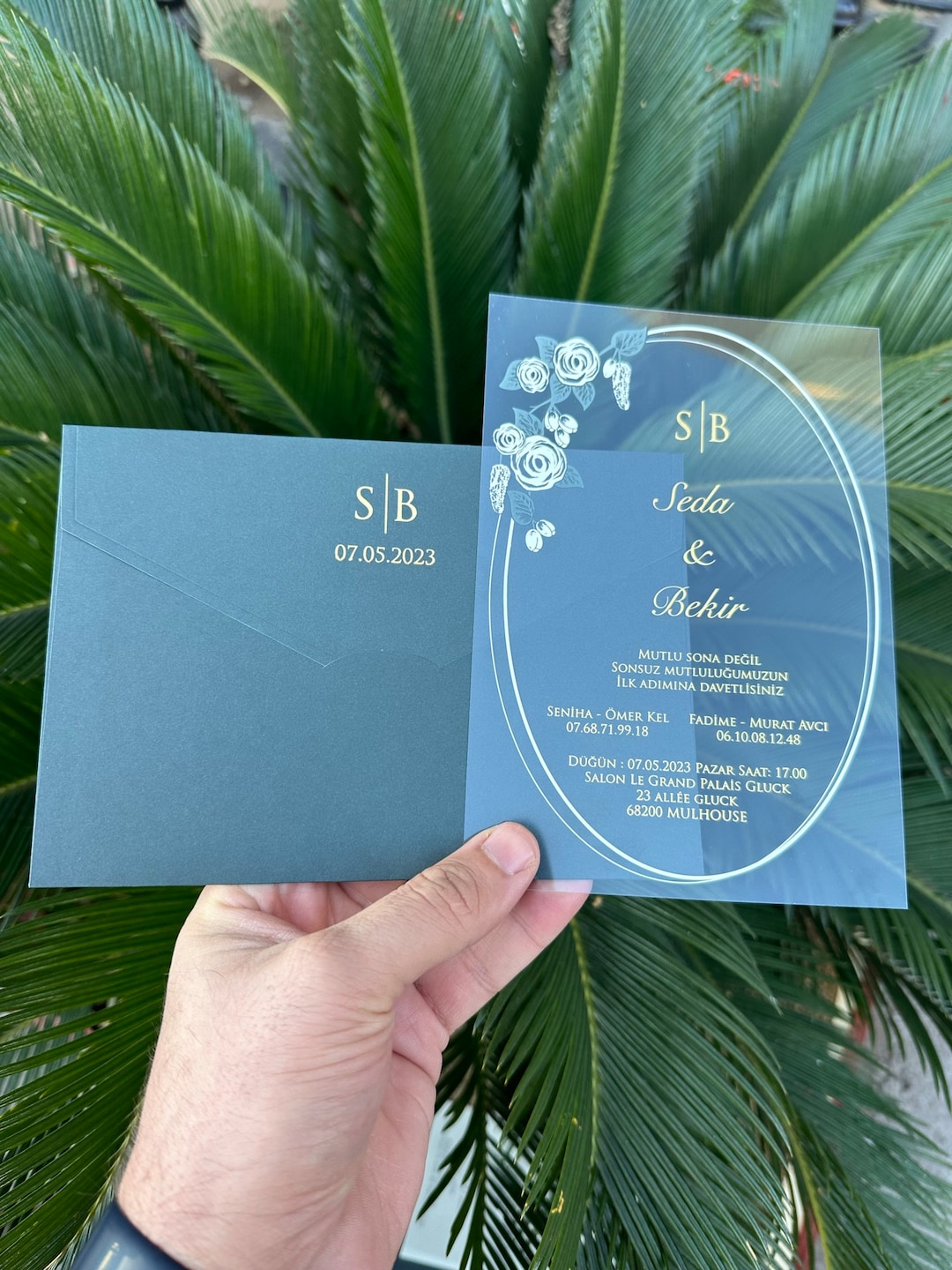 Green Envelope Luxury Transparent PVC Wedding Invitations, Transparent ...