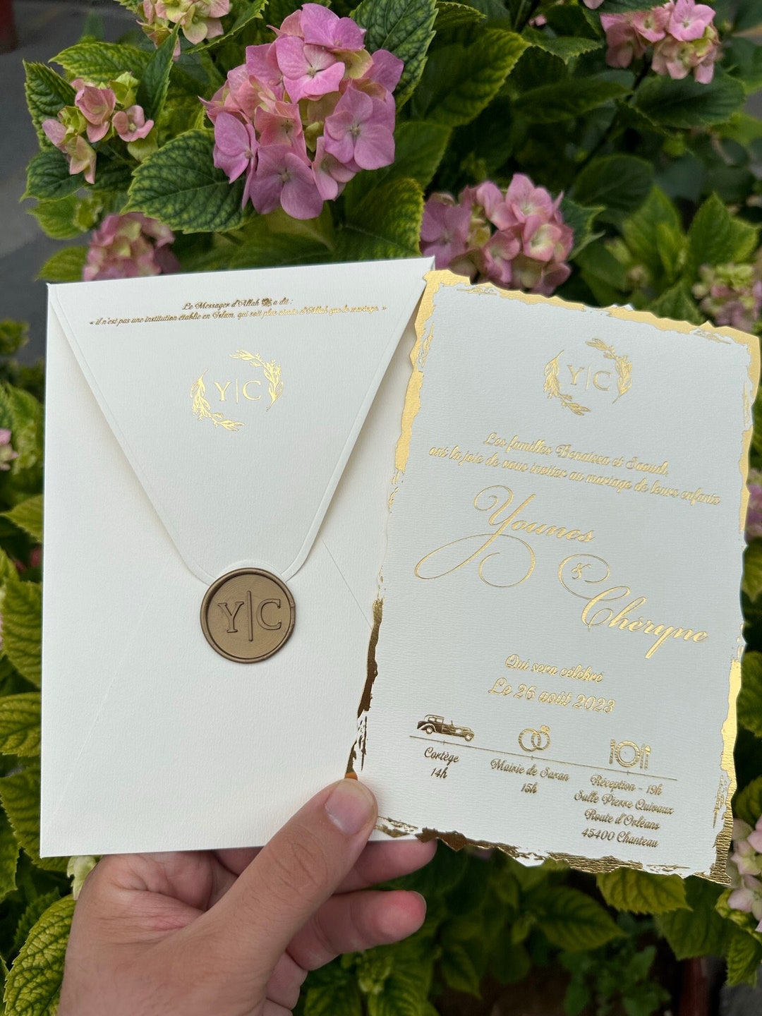Custom Textured Paper, Sealed and Gold Printed Invitation Card, Gold ...