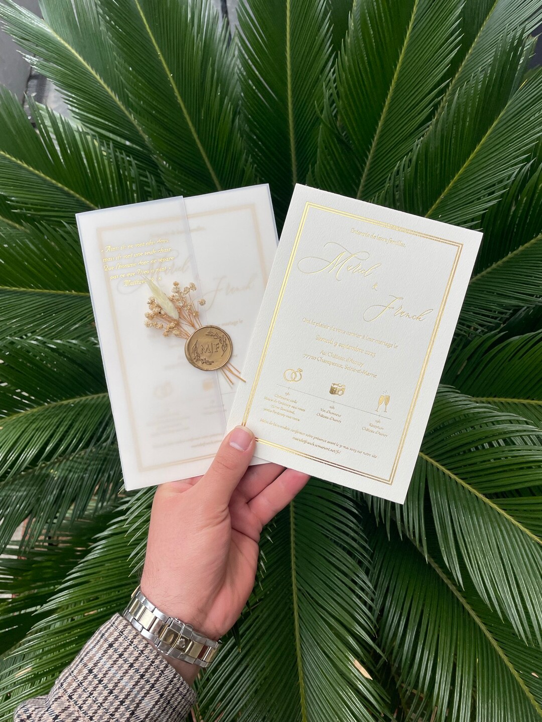 Textured Paper Invitation Card With Transparent Envelopes, Elegant ...