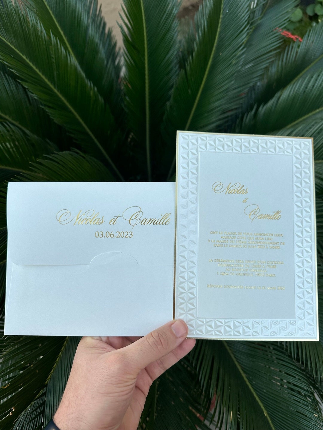 Embossed and Gilded Invitation With Gold Print, Gold Printed Wedding ...