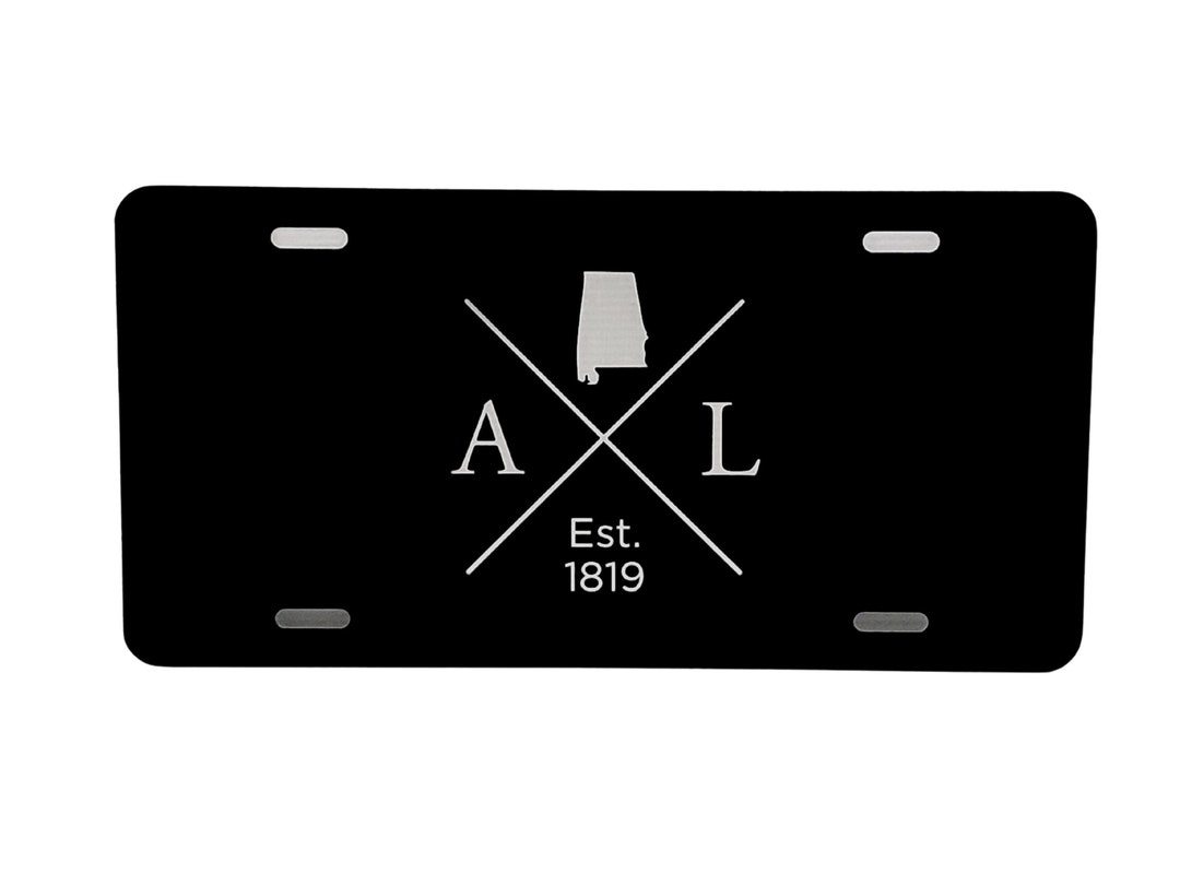 Alabama Est | Black Aluminum 12”x 6” License Plate | Laser Engraved ...