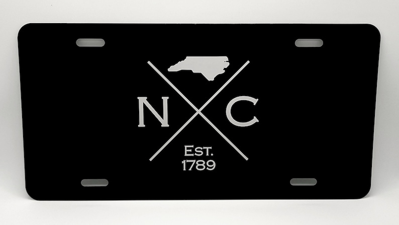 North Carolina Est | Black Aluminum 12”x 6” License Plate | Laser ...