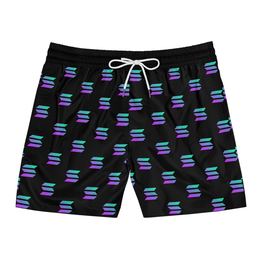 Solana Black Mid-length Swim Shorts, Black Solana Swim Trunks, Crypto ...