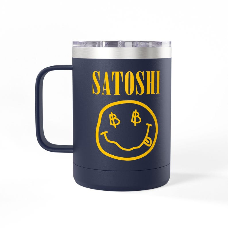 Satoshi Smiley Face Bitcoin Mug | Crypto Coffee Cup | Stainless Steel ...