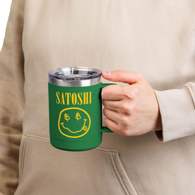 Satoshi Smiley Face Bitcoin Mug | Crypto Coffee Cup | Stainless Steel ...