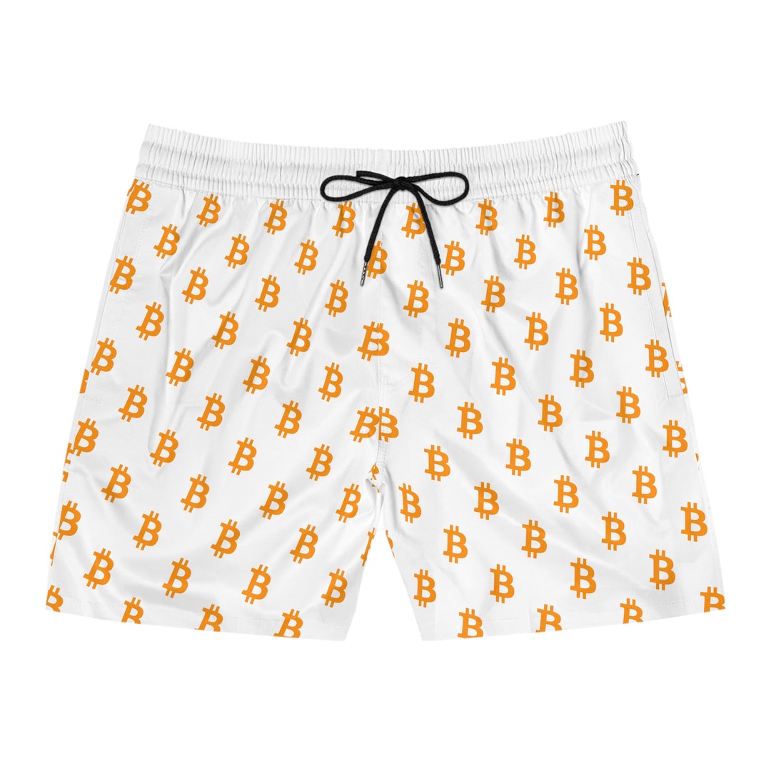Bitcoin BTC Logo White Mid-length Swim Shorts | Crypto | Beach | Swim ...