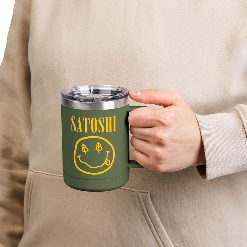 Satoshi Smiley Face Bitcoin Mug | Crypto Coffee Cup | Stainless Steel ...