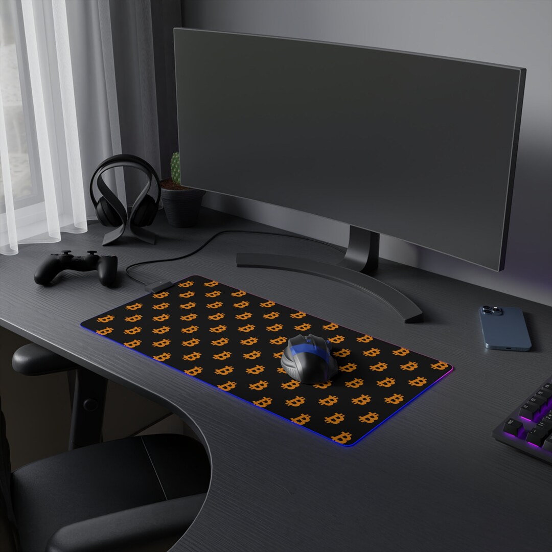 Bitcoin BTC Black LED Gaming Mouse Pad, BTC Gaming Mouse Pad, Black and ...
