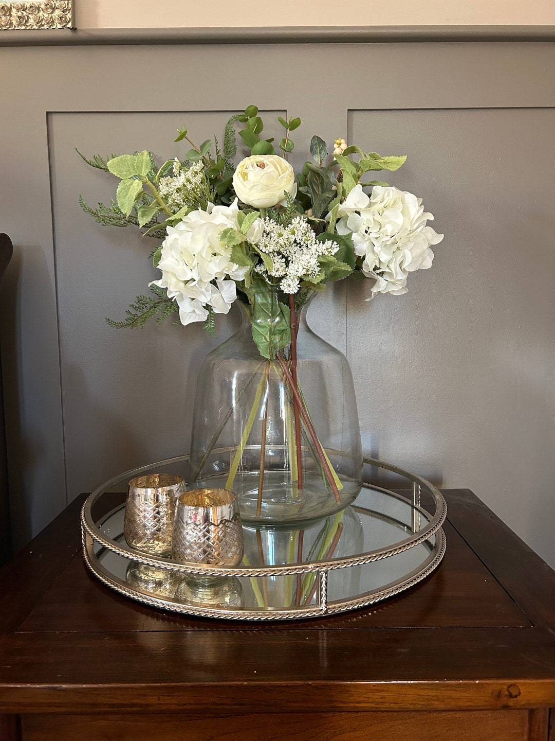 Artificial White Hydrangeas With Ranunculus Snowberry and Eucalyptus ...