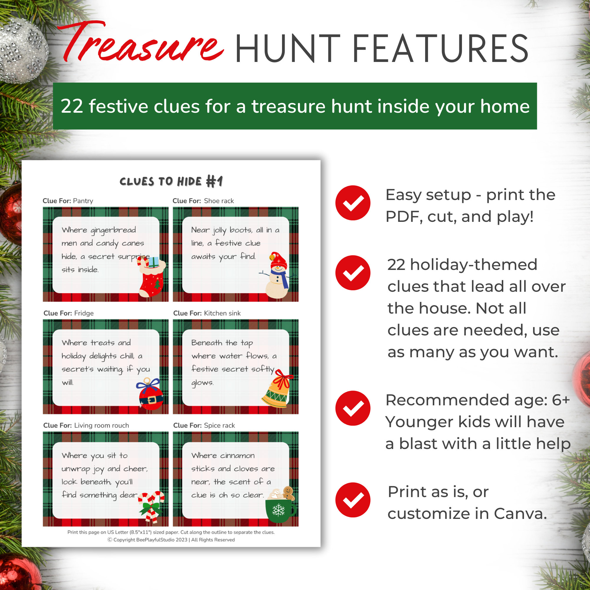 Christmas Treasure Hunt for Kids, Indoor Scavenger Hunt, Holiday Party ...