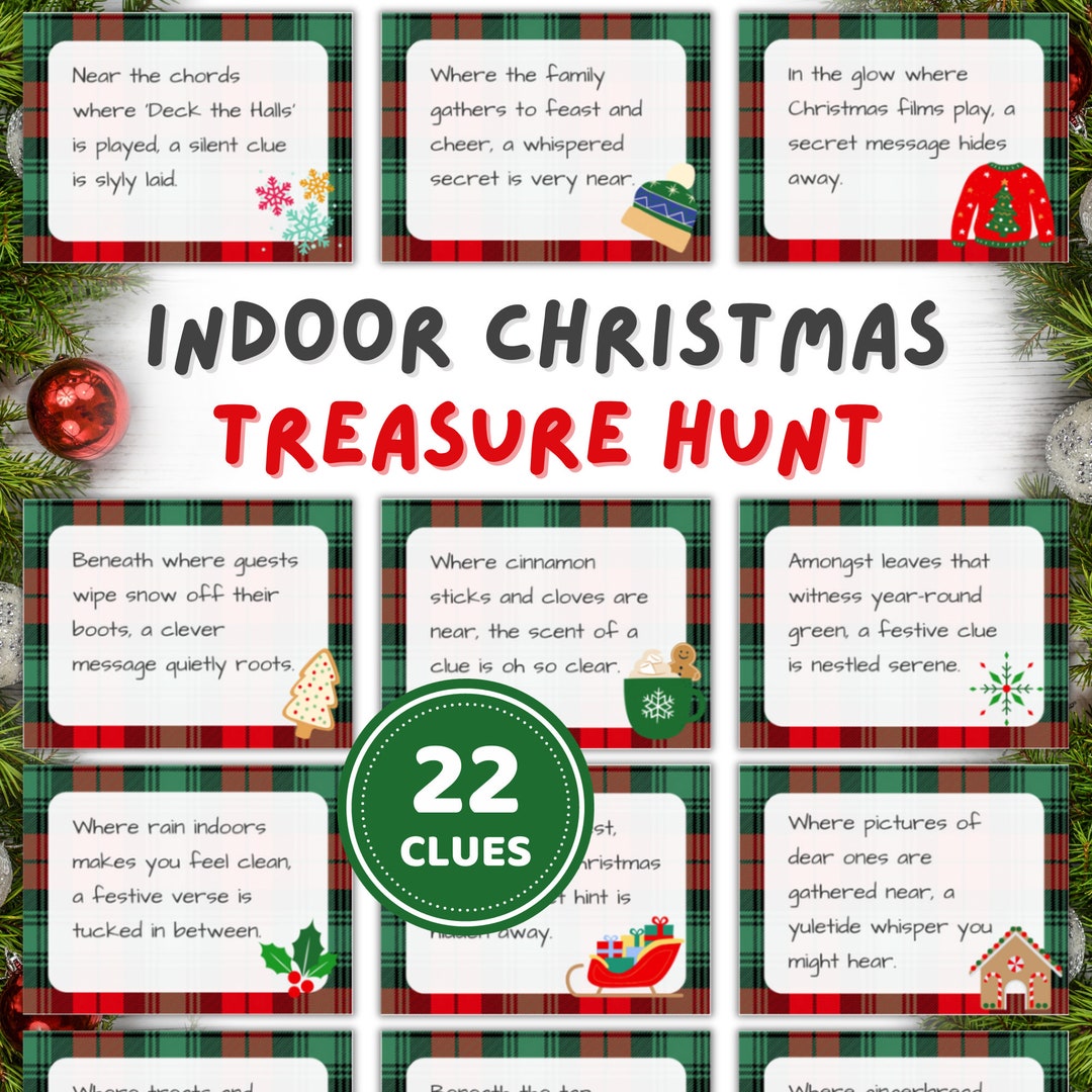 Christmas Treasure Hunt for Kids, Indoor Scavenger Hunt, Holiday Party ...