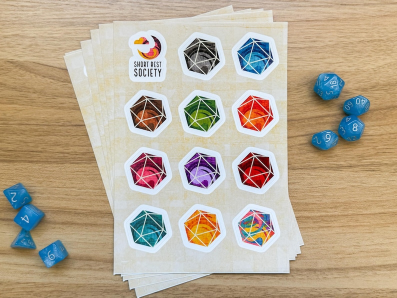 D20 Dice Sticker Sheet | Colorful Fantasy Planner Journal Scrapbook - Etsy