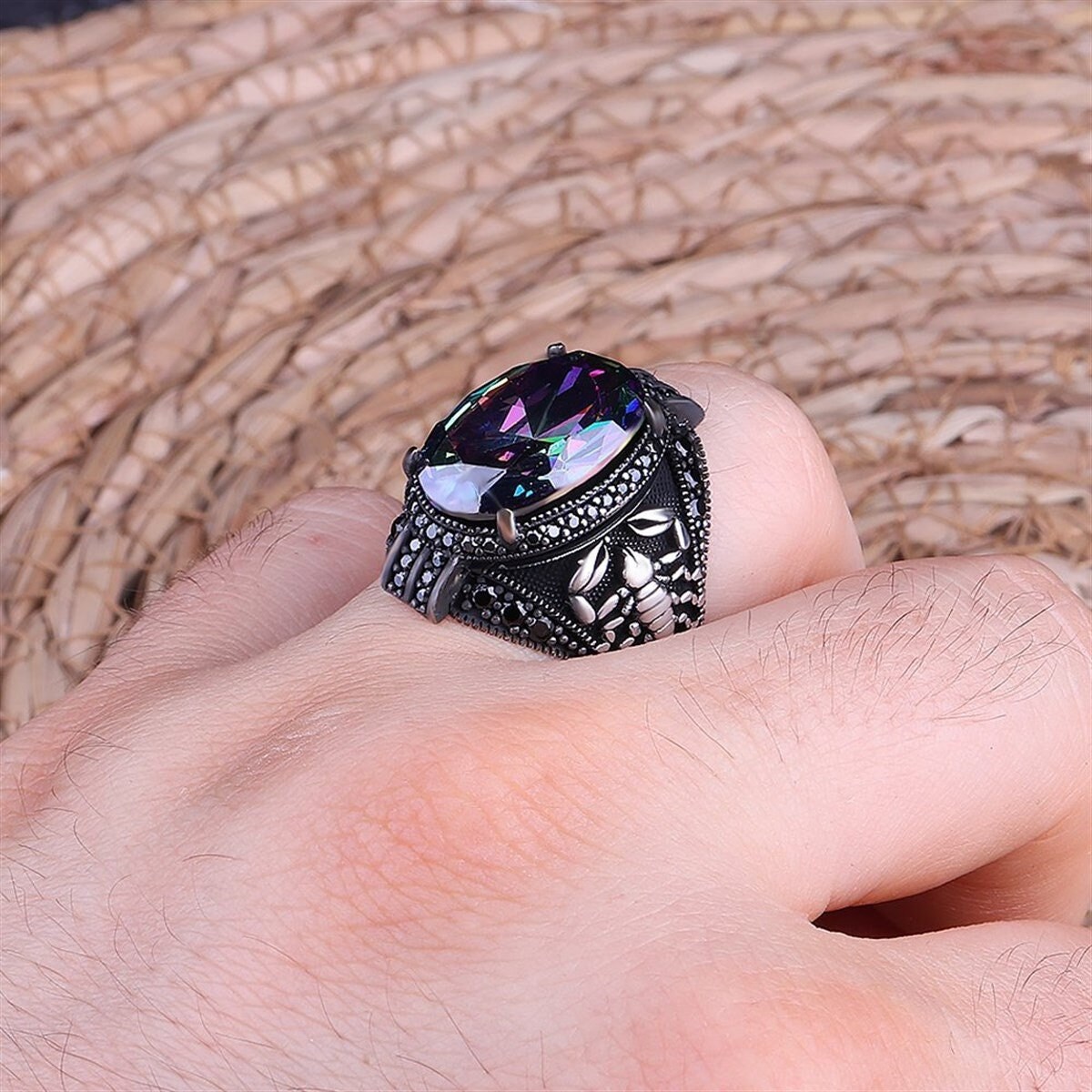 Scorpion Mystic Topaz Stone Handmade 925 Sterling Silver Men's Ring ...