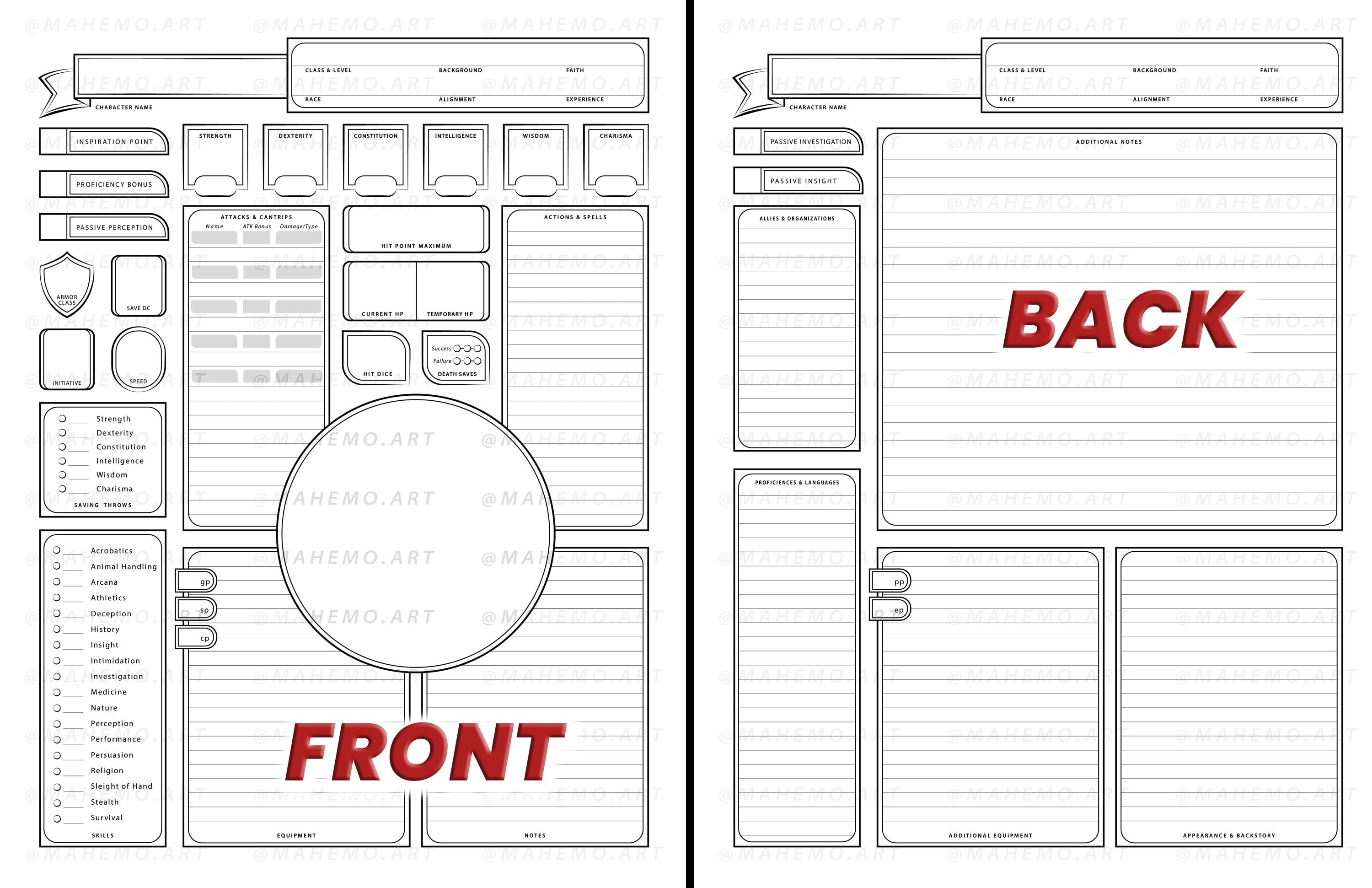CUSTOM Character Sheet for Ttrpgs and DND Characters - Etsy