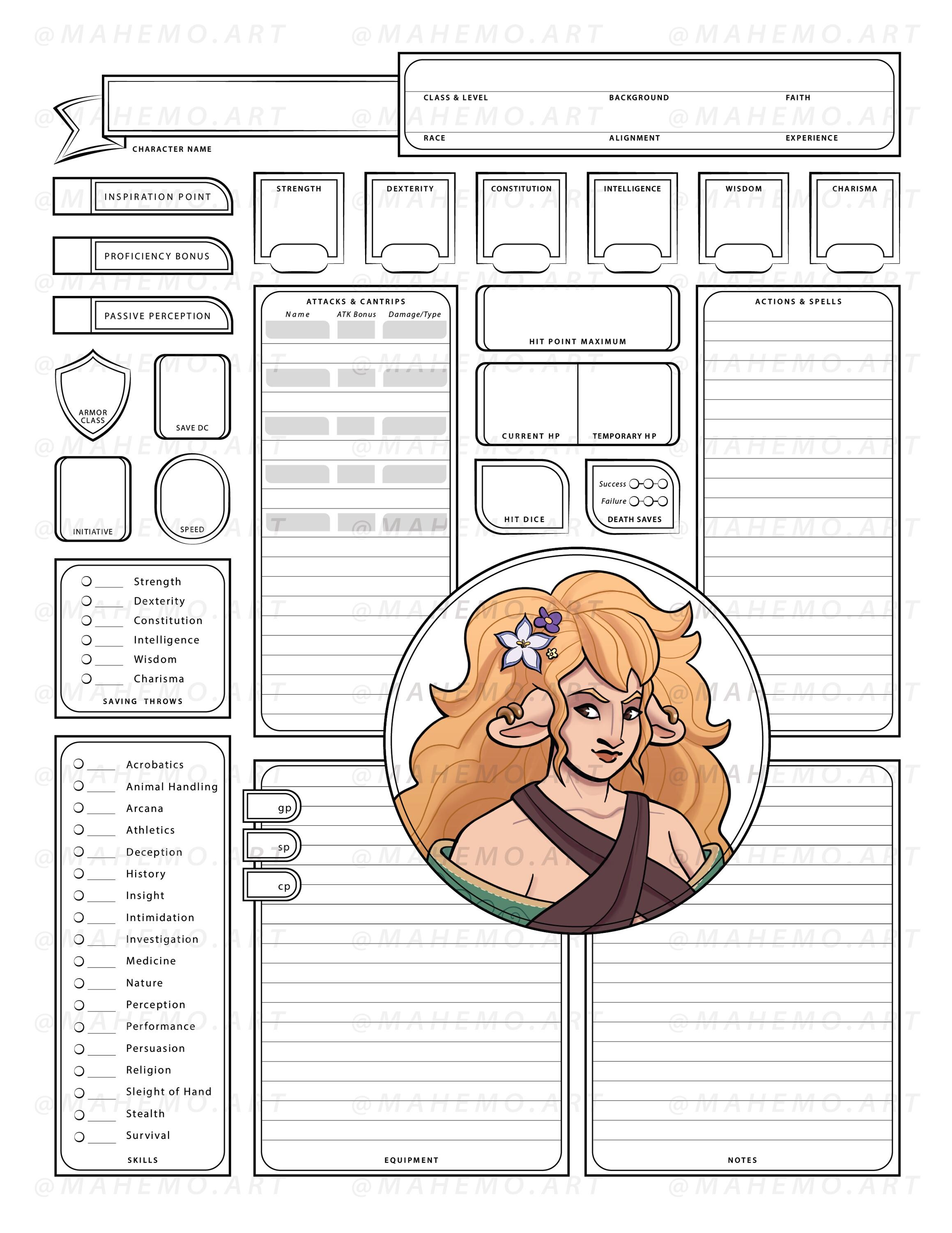 CUSTOM Character Sheet for Ttrpgs and DND Characters - Etsy