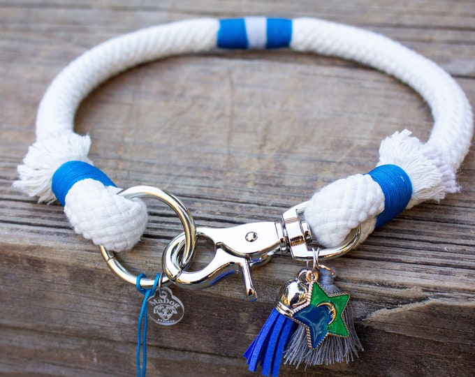 Dog Blue Collar Rope Silver Collar Handmade Dog Collar Cotton Rope Blue ...