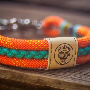 Handmade Orange Rope Dog Collar: Teal Braided Paracord Outdoor Gear - Etsy