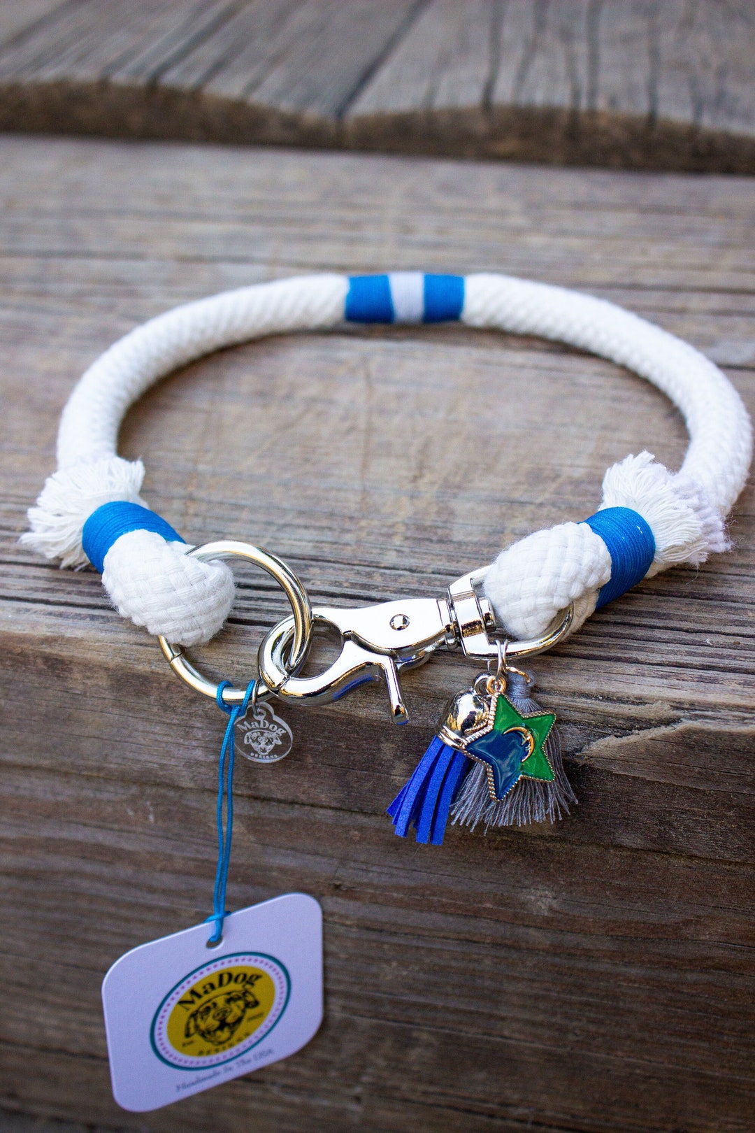 Dog Blue Collar Rope Silver Collar Handmade Dog Collar Cotton Rope Blue ...