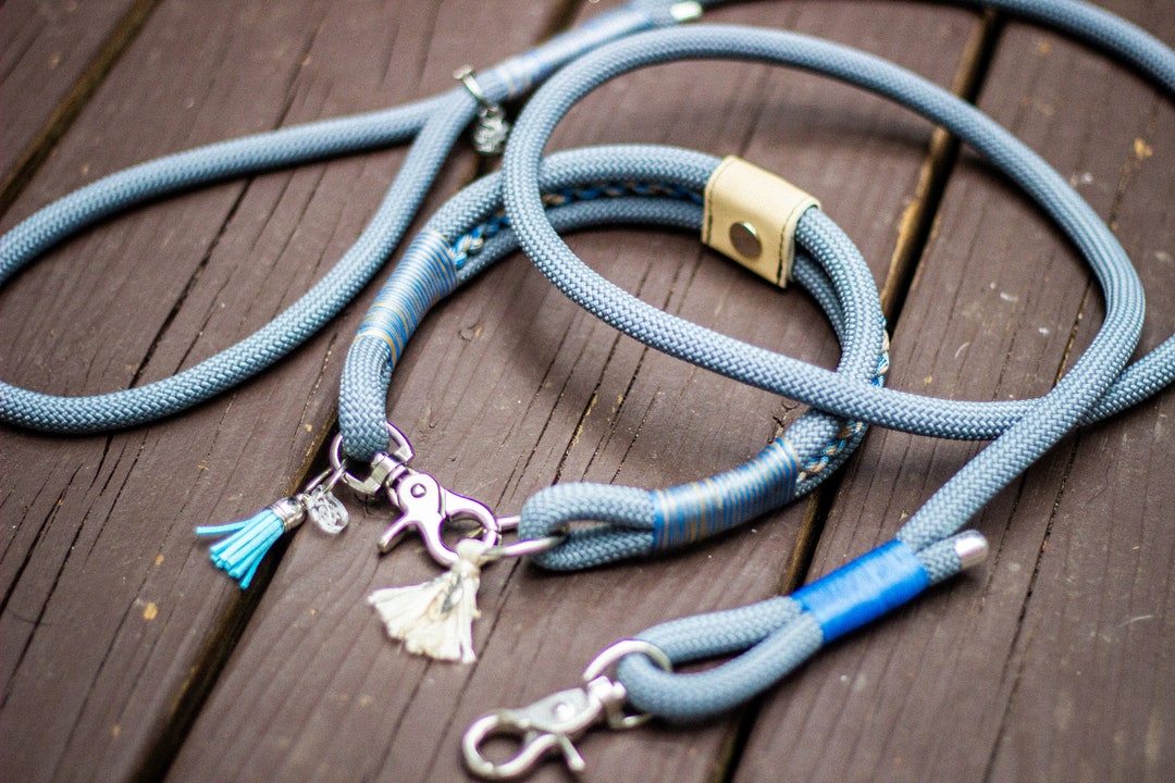 Dog Blue Rope Collar Gray Leash Set Handmade Dog Collar and Lead Blue ...