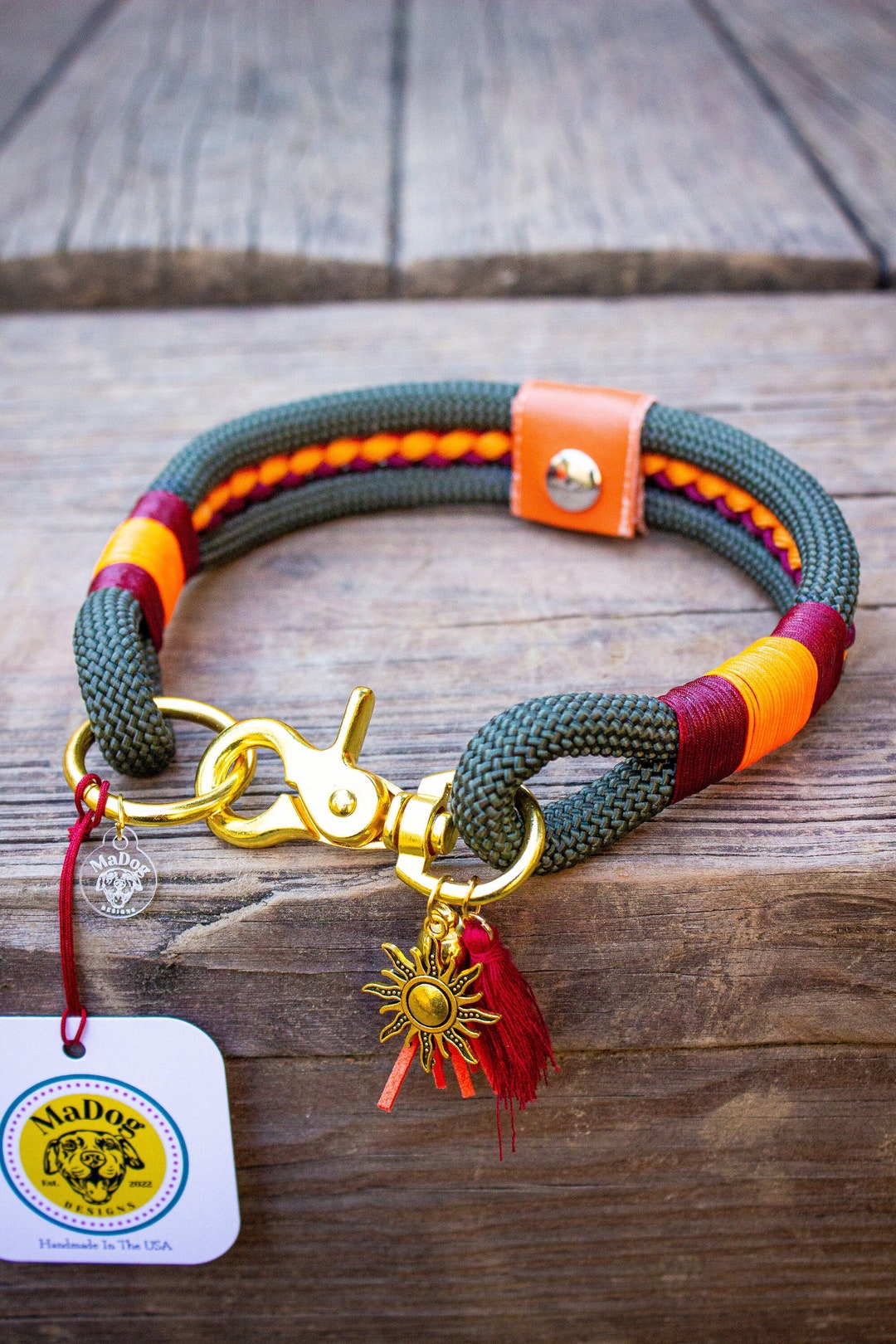 Handmade Braided Rope Dog Collar: Green Orange Maroon Outdoor Gear - Etsy