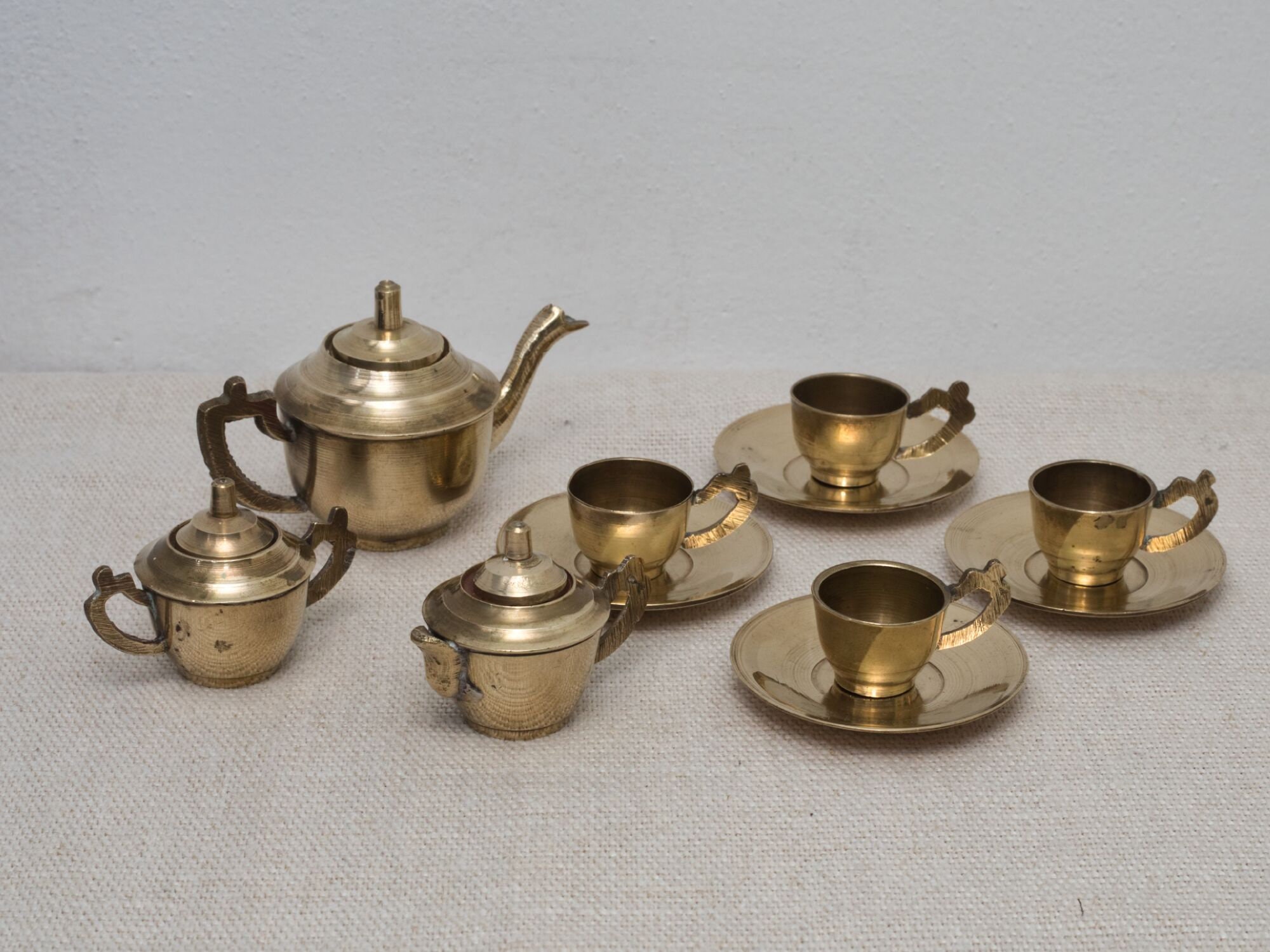 Vintage Brass Miniature Tea Set, Dollhouse Tea Set, Collectible Brass ...