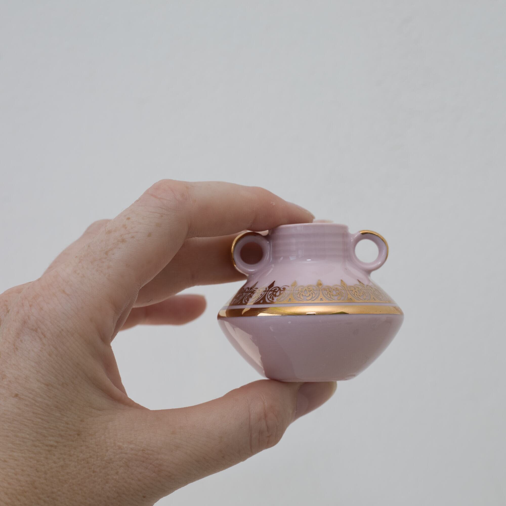 Vintage Miniature Pink Porcelain Vase With Handles, Slavic Pink ...