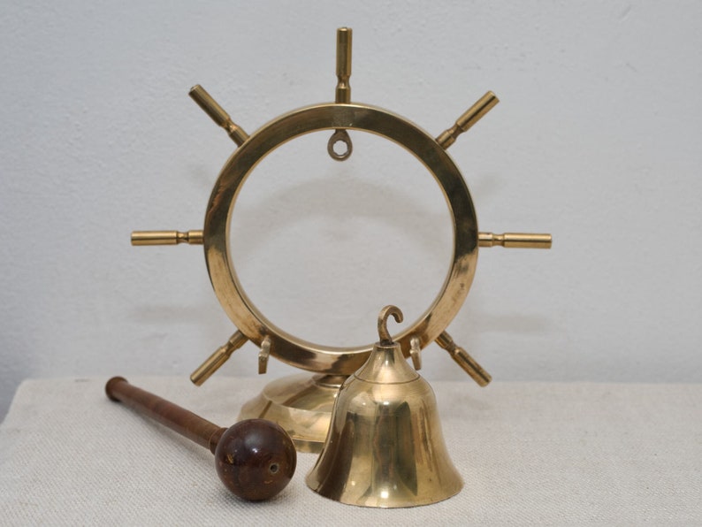 Vintage Brass Bell Table Gong, Ship Wheel Brass Gong, Prayer Gong, Gong ...