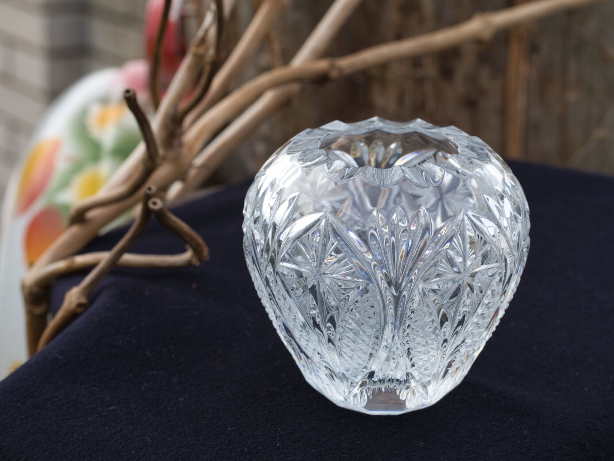 Vintage Small Crystal Glass Vase, Lead Crystal Etched Bowl, Cut Lead ...