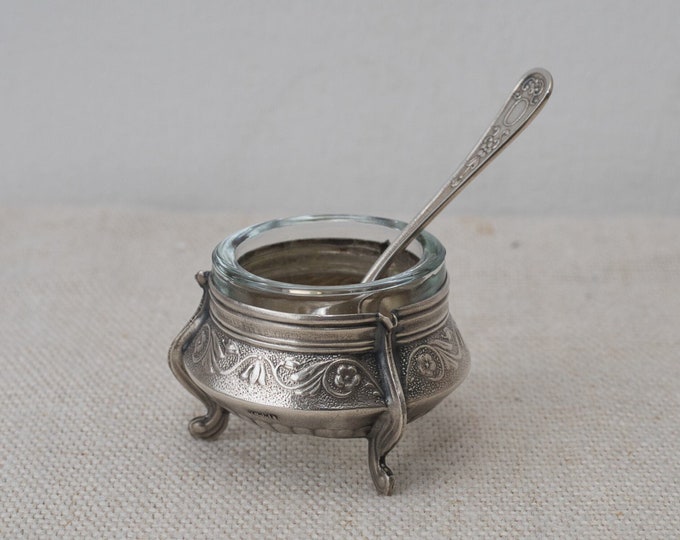 Vintage Glass Salt Cellar With Spoon, Open Salt Dish, Pinch Pot, Soviet ...