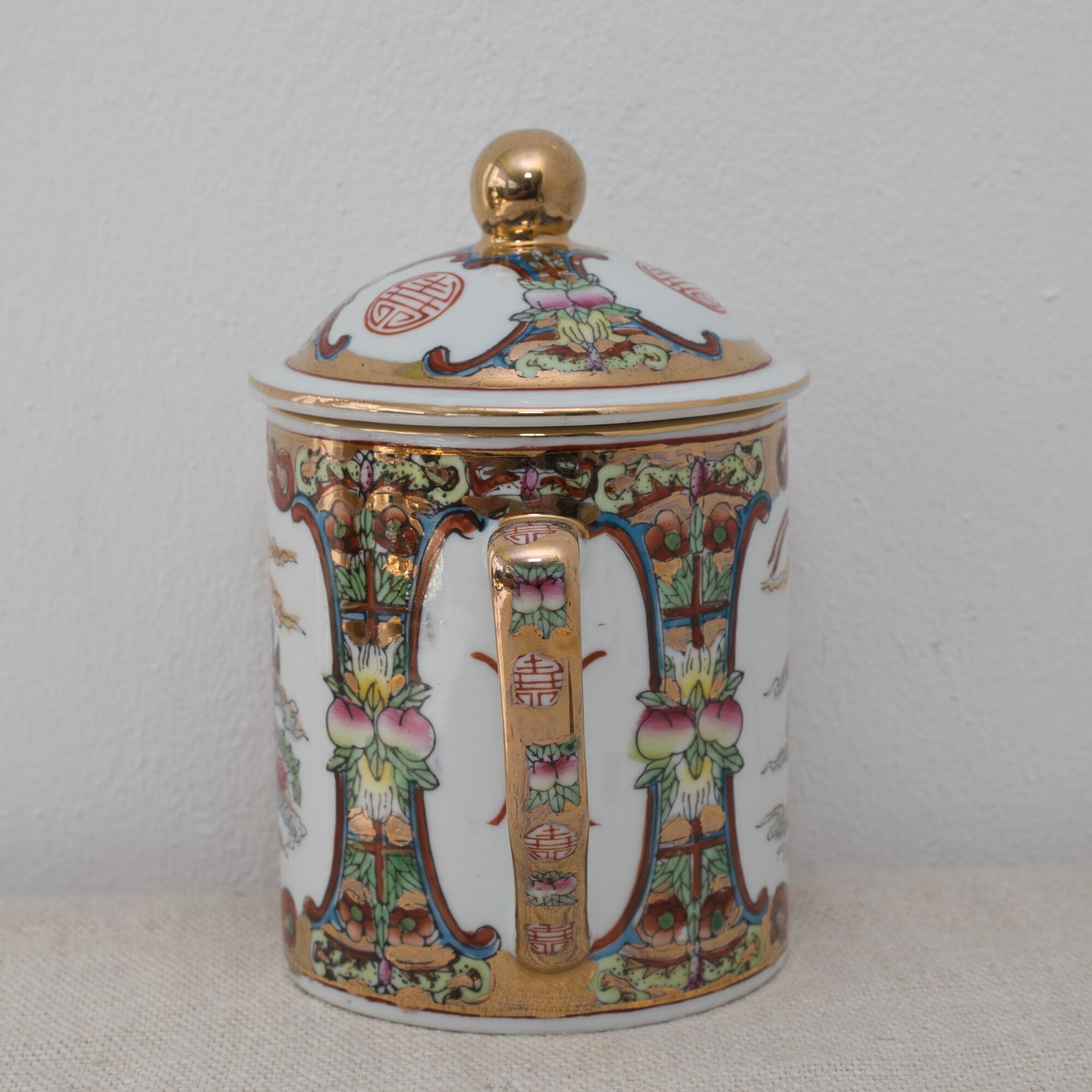 Chinese Tea Cup With Lid, Vintage Chinese Porcelain Tea Mug, Asian ...