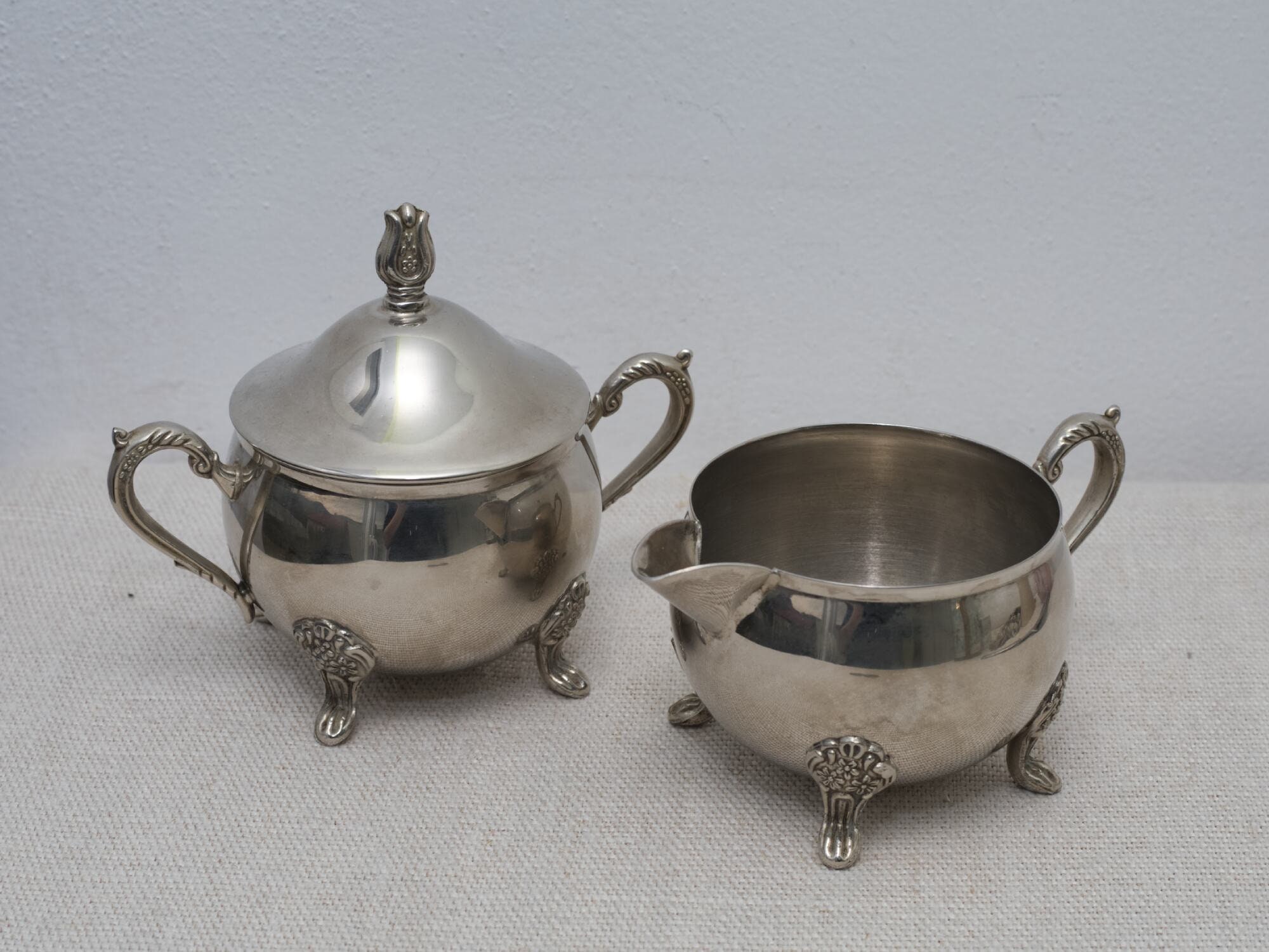 Vintage Silver Plated Sugar and Creamer Set, Footed Metal Sugar Bowl ...