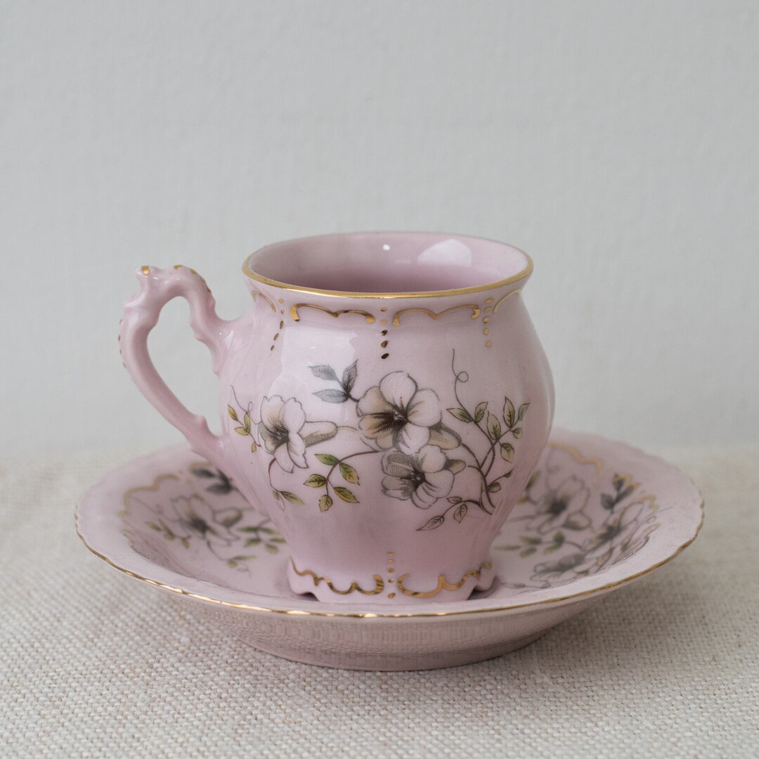 Pink Porcelain Floral Tea Cup and Saucer, Vintage Tea Cup Set, H&C ...