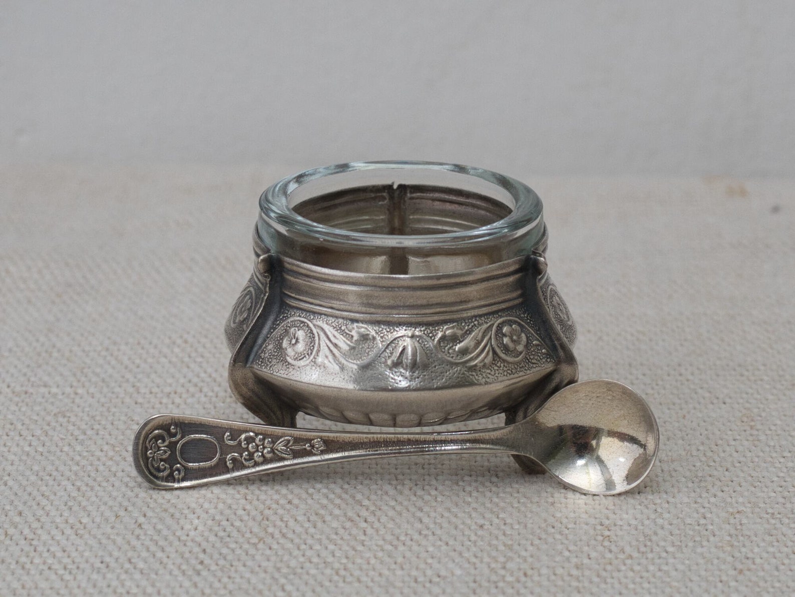 Vintage Glass Salt Cellar With Spoon Open Salt Dish Pinch - Etsy