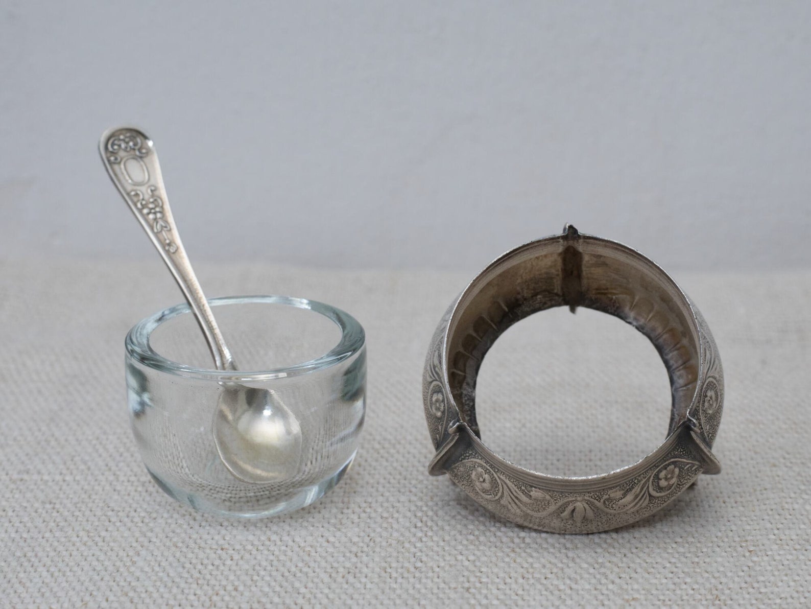 Vintage Glass Salt Cellar With Spoon Open Salt Dish Pinch - Etsy