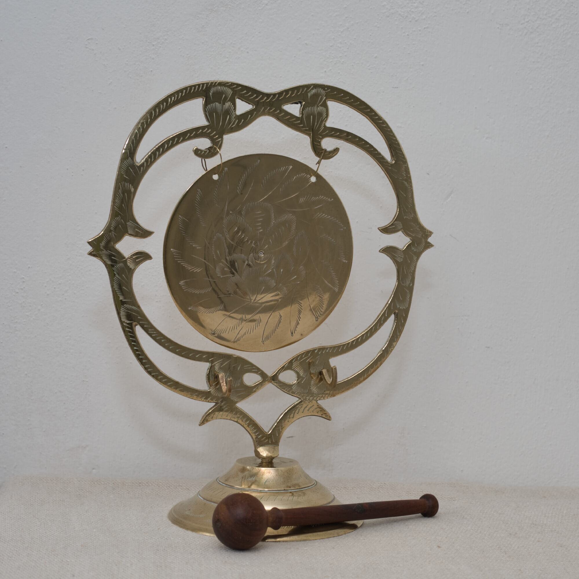 Vintage Brass Table Gong Prayer Gong Gong With Wood Striker - Etsy