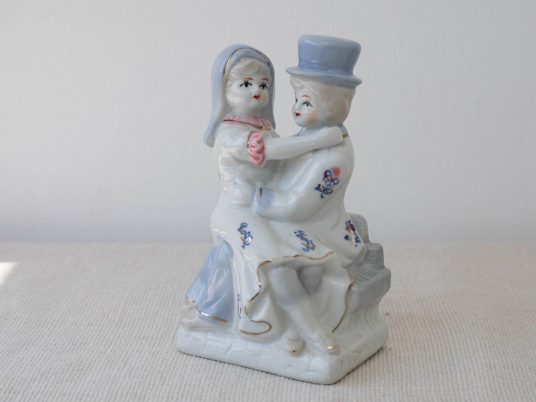 Victorian Porcelain Man and Woman Sitting on a Bench, Vintage Lady and ...