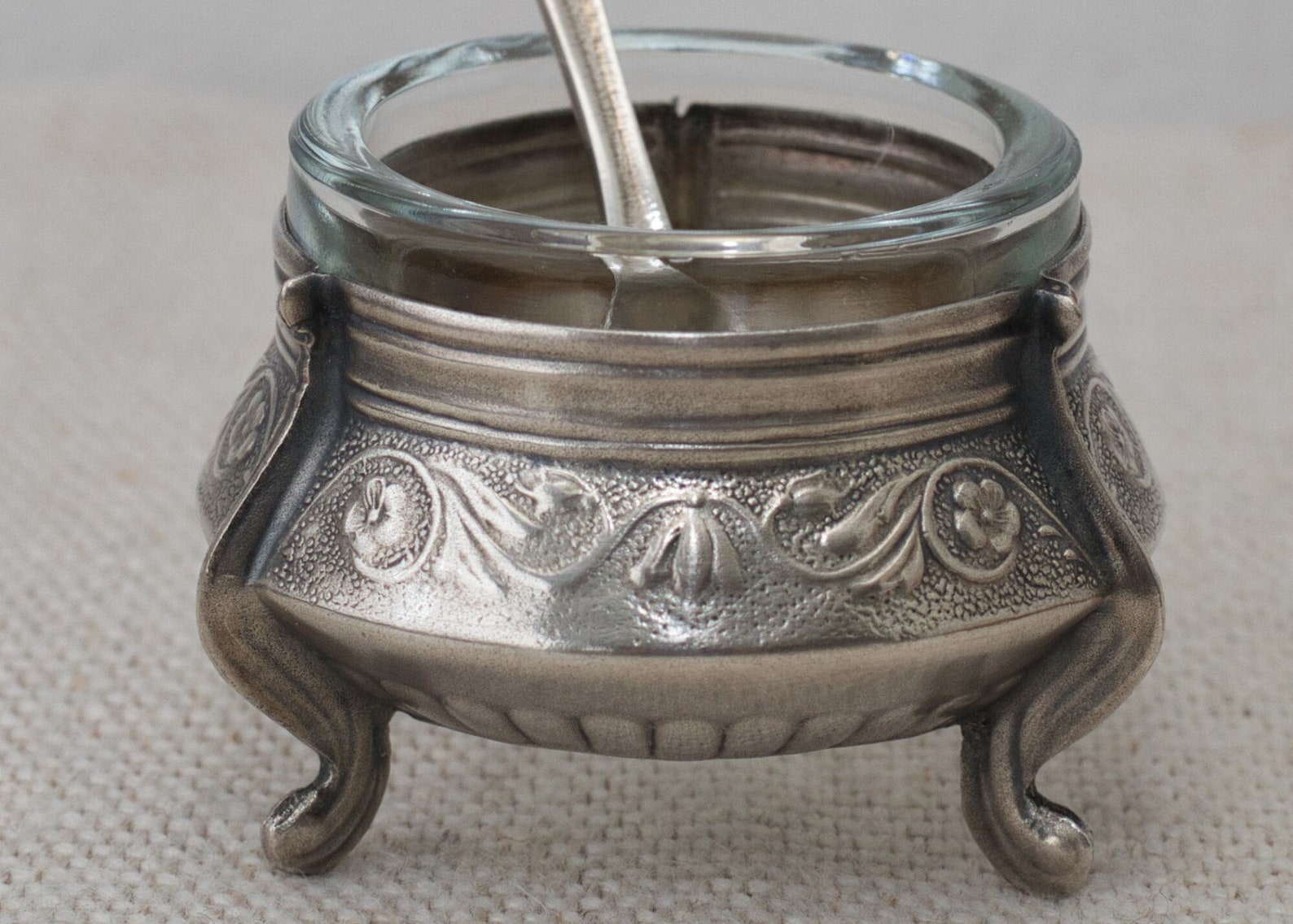 Vintage Glass Salt Cellar With Spoon Open Salt Dish Pinch - Etsy