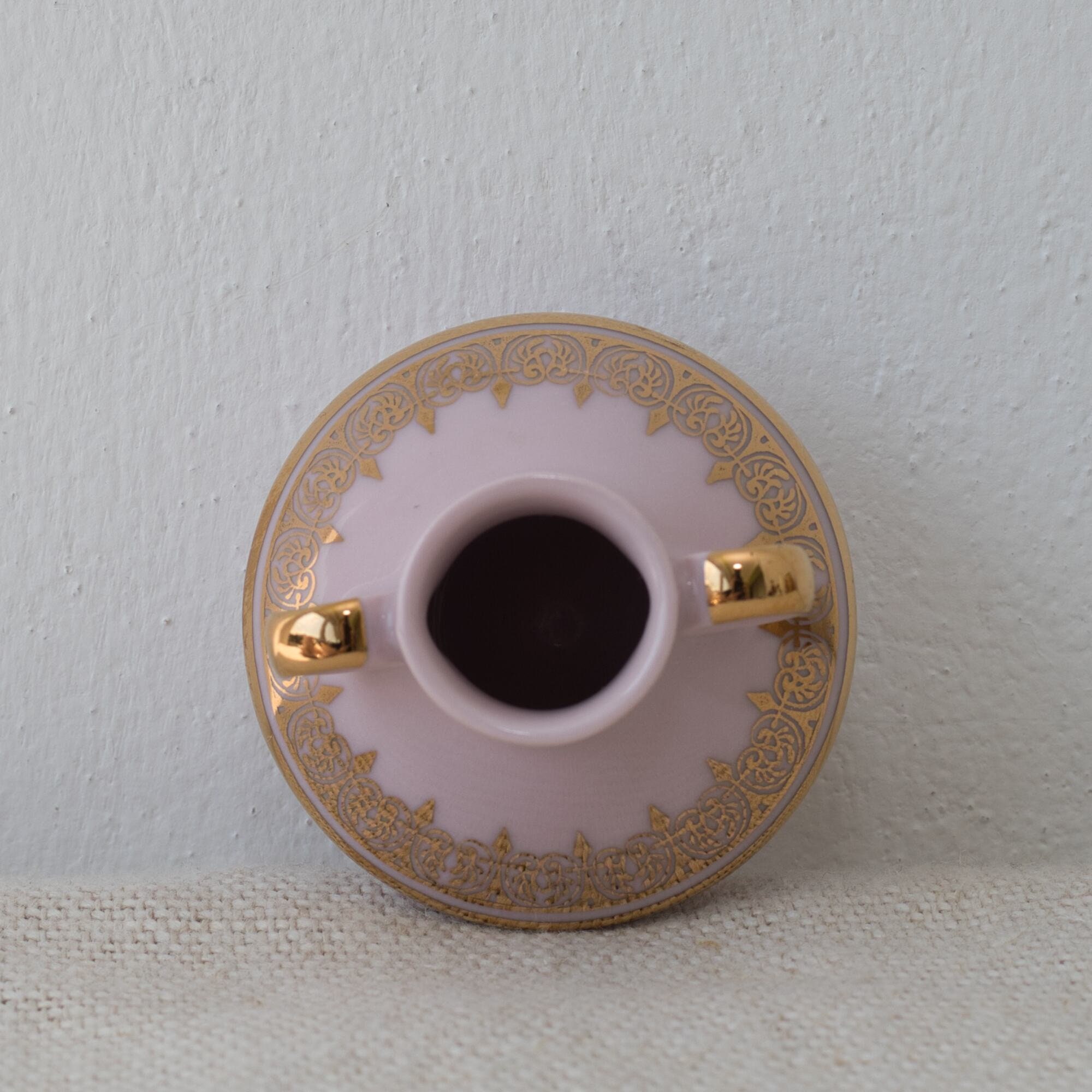 Vintage Miniature Pink Porcelain Vase With Handles, Slavic Pink ...