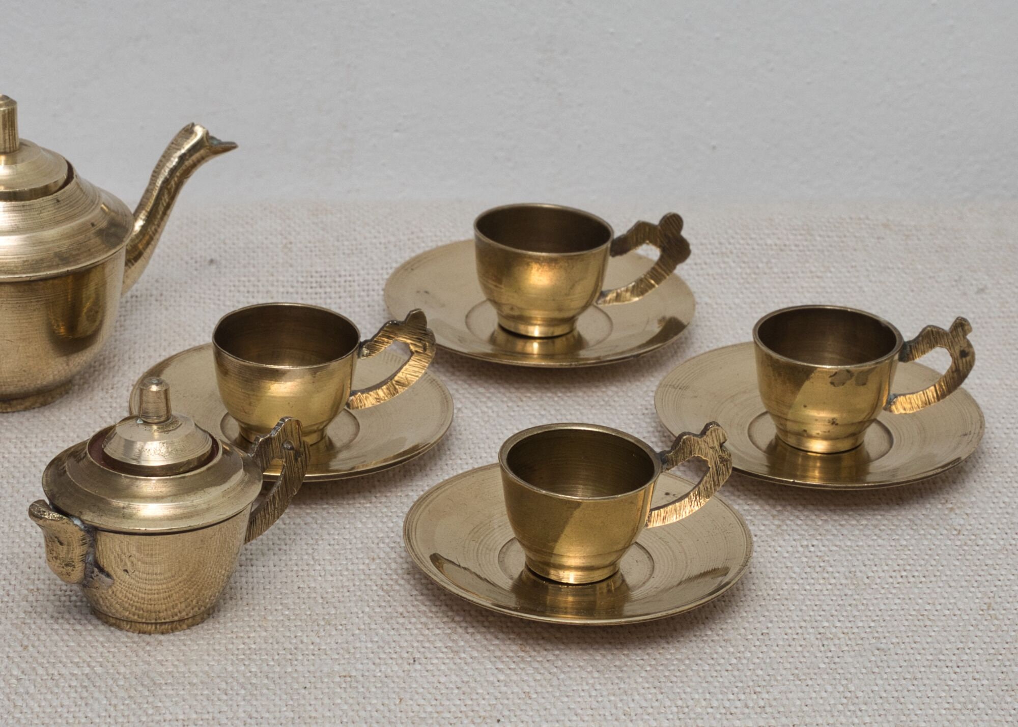 Vintage Brass Miniature Tea Set, Dollhouse Tea Set, Collectible Brass ...