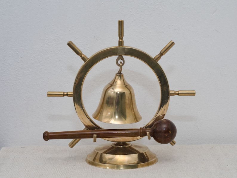 Vintage Brass Bell Table Gong, Ship Wheel Brass Gong, Prayer Gong, Gong ...