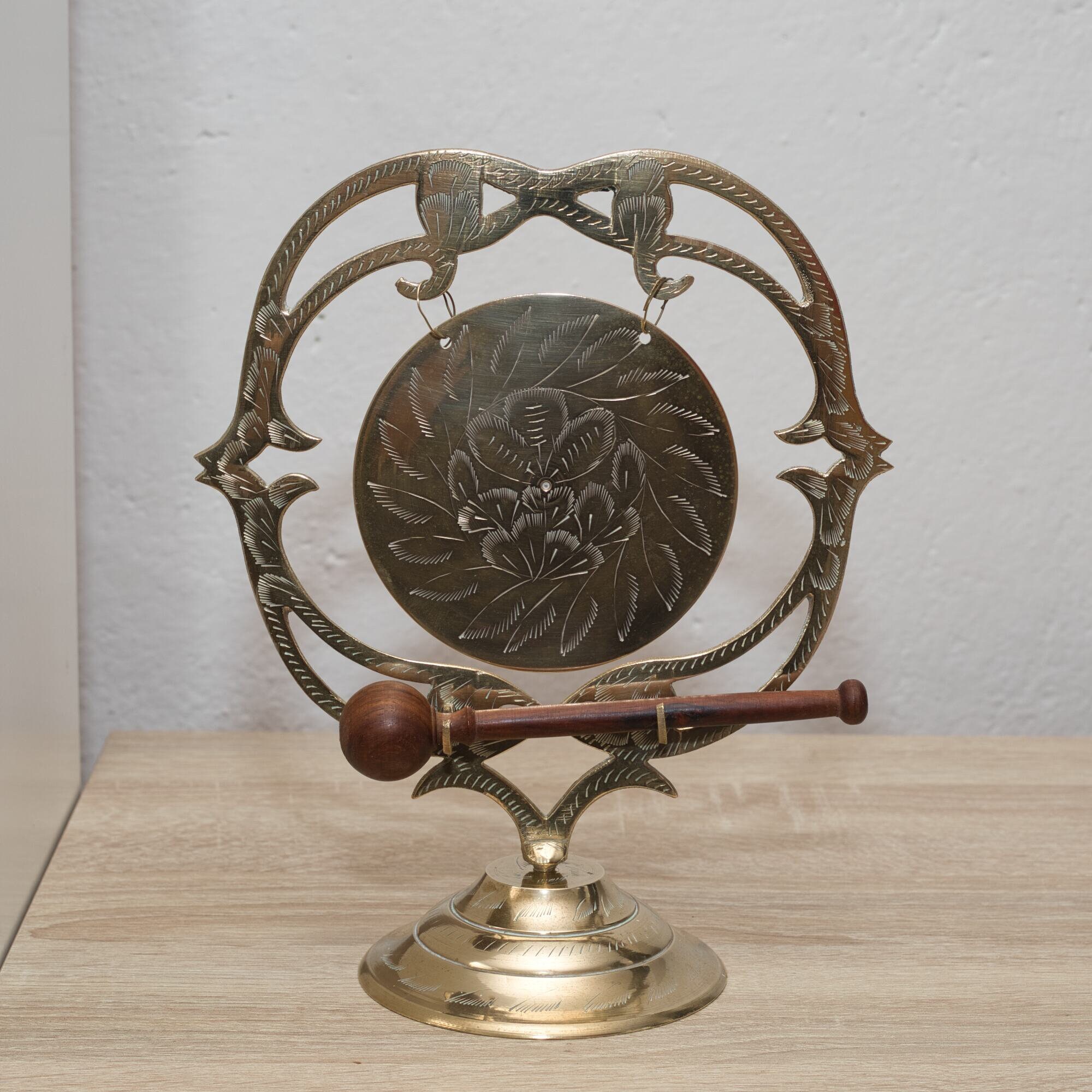 Vintage Brass Table Gong Prayer Gong Gong With Wood Striker - Etsy